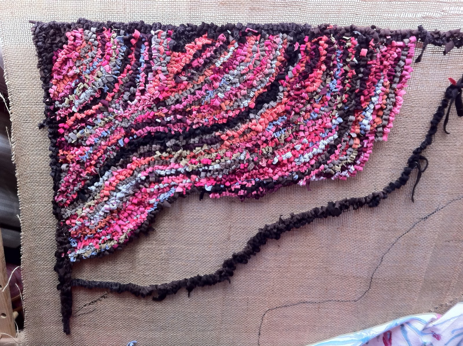 Sarah's Rags: THE BIG PINK AND ORANGE AND BROWN WAVY LINE RUG IS ...
