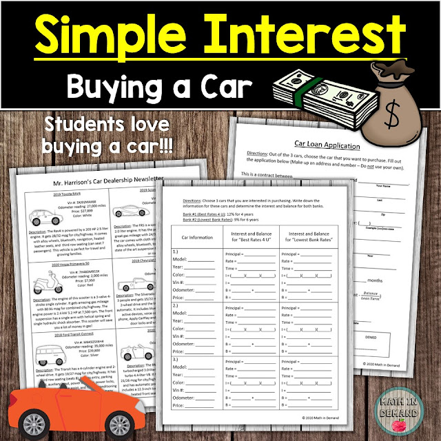 Math in Demand: Simple Interest - Buying a Car Activity