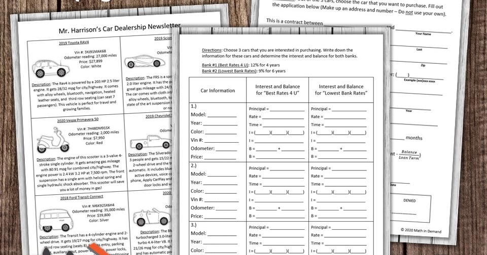 Math in Demand: Simple Interest - Buying a Car Activity