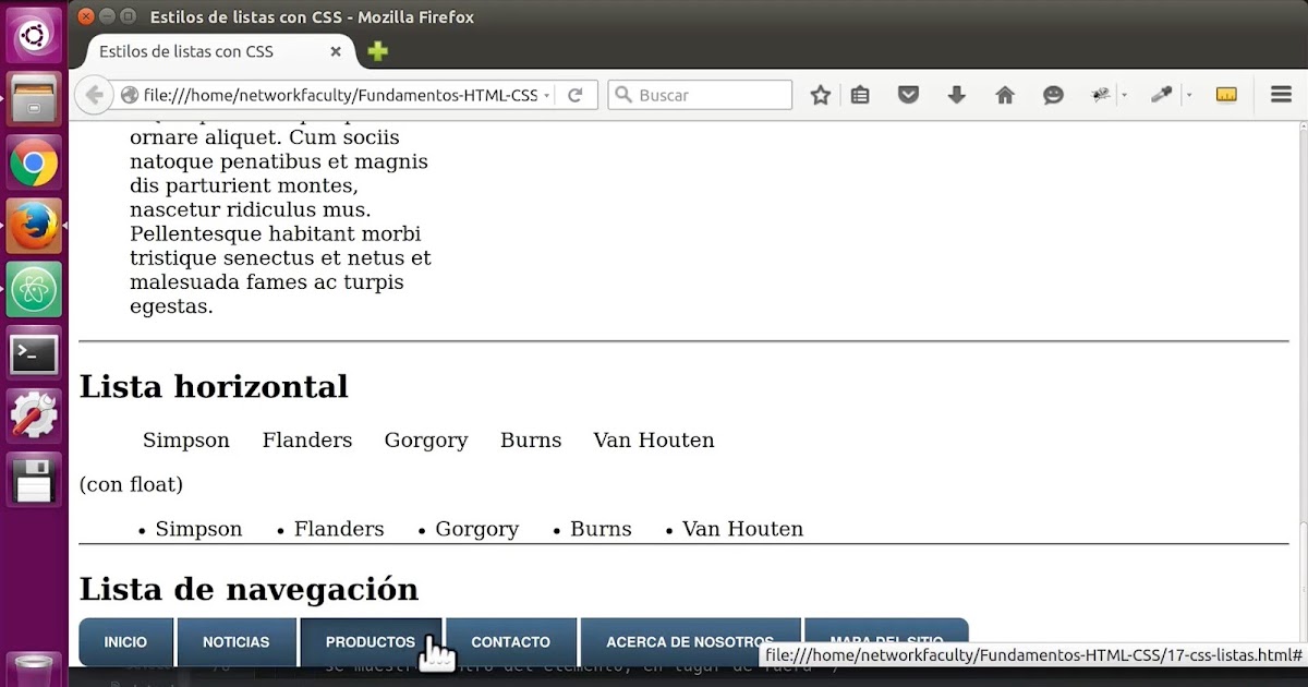 Barra de navegación por listas horizontales