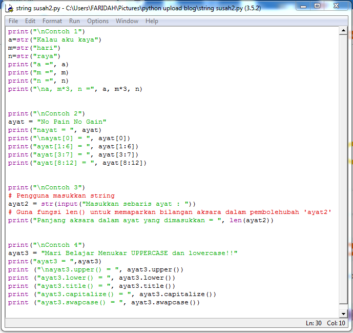 SAINS KOMPUTER & ASAS SAINS KOMPUTER: ASK T2 : PYTHON : Manipulasi String SAINS KOMPUTER & ASAS SAINS KOMPUTER: ASK T2 : PYTHON : Manipulasi String