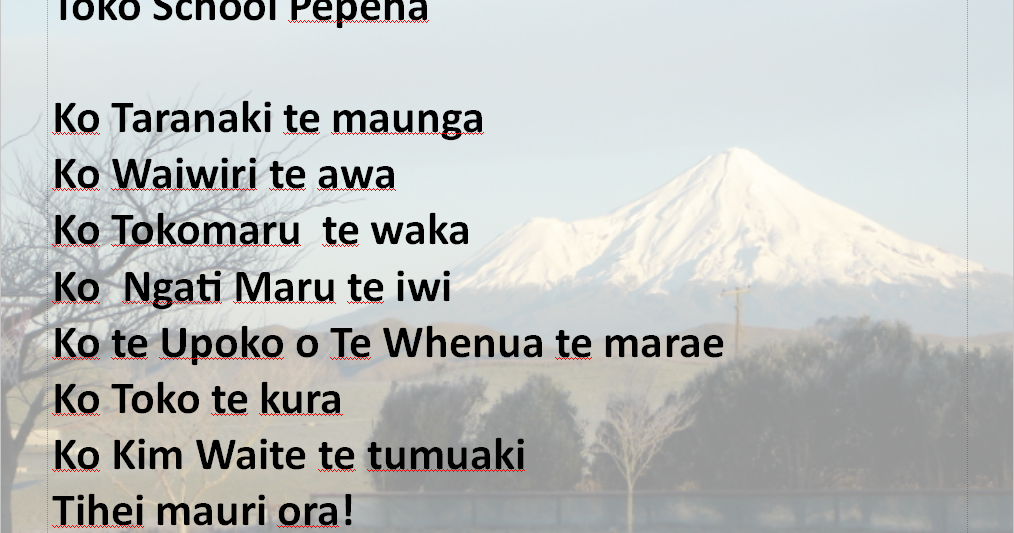 Toko School Principal Blog: So what is a pepeha? and what does our ...
