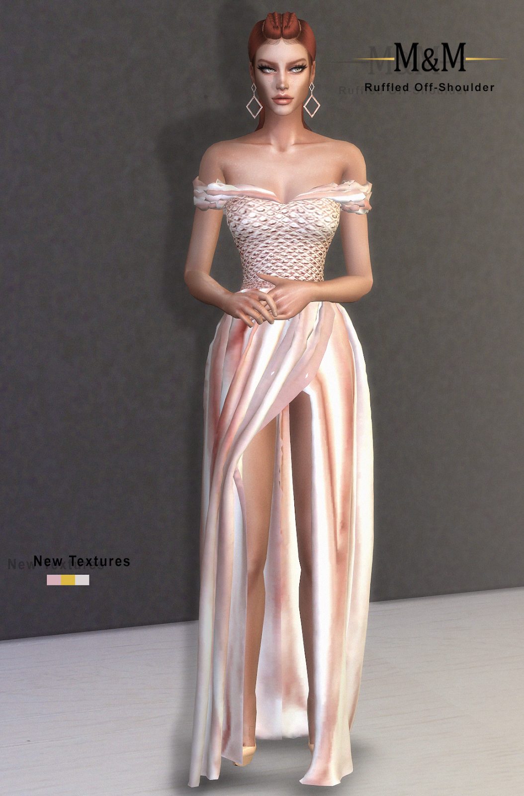 [MeM] Recolor Metallic - Ruffled Off-Shoulder Dress - M&M