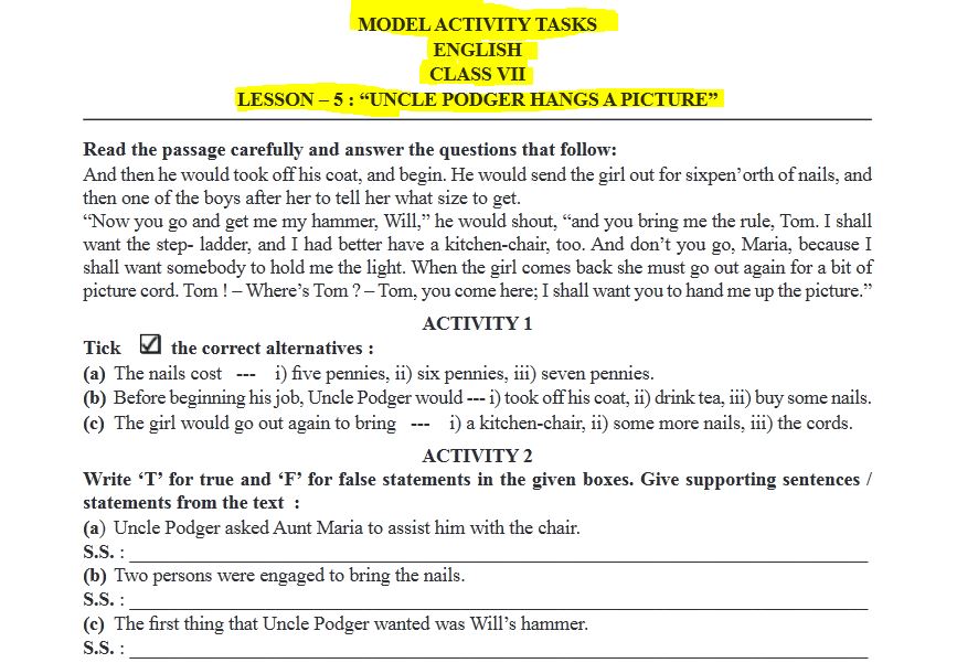 Class 7 English Model Activity Task Part 3 | সপ্তম শ্রেণী ইংরেজি মডেল ...