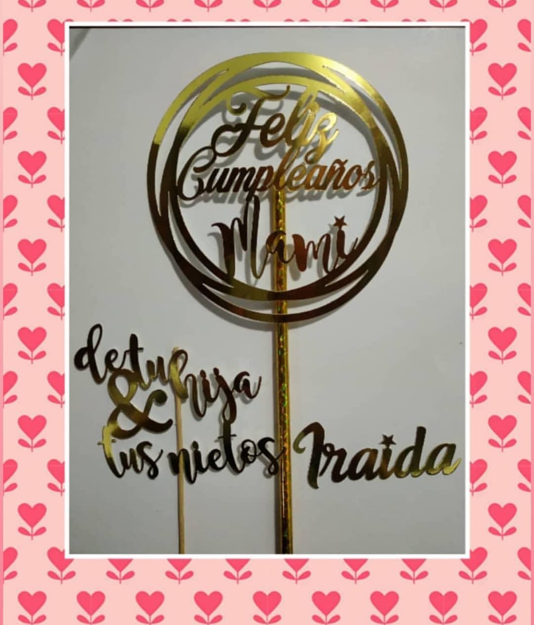 Topper Metalizado Redondo Feliz Cumpleaños Mami Iraida - Mis Toppers ...