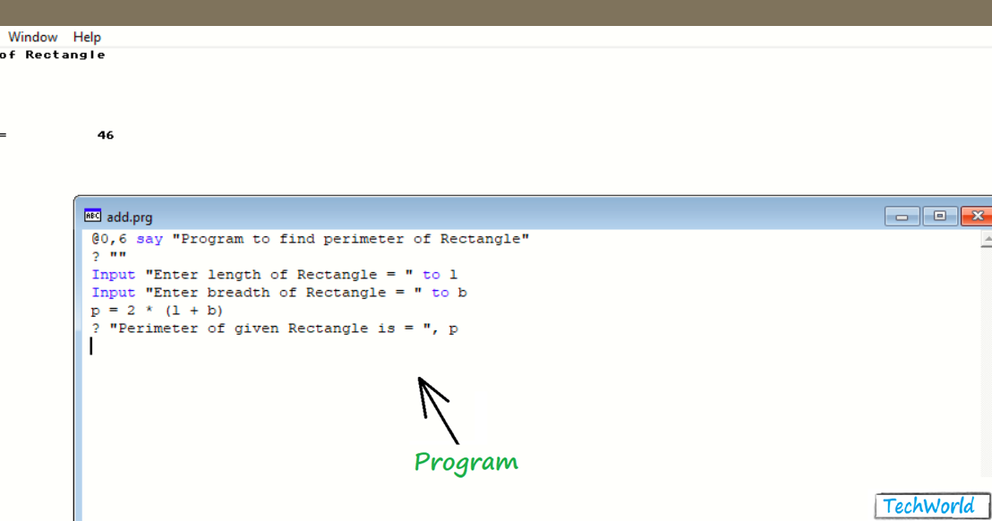 Program to find Perimeter of Rectangle using FoxPro