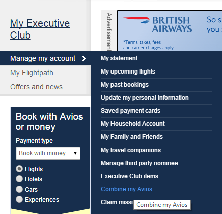 在英航，西班牙航空和Avios.com之间转移Avios