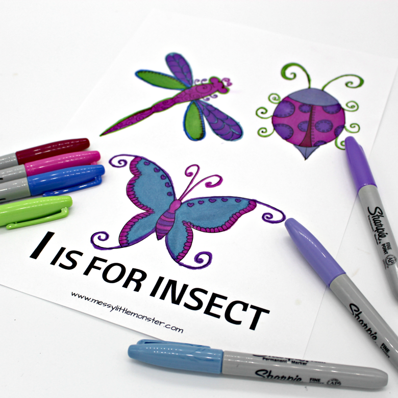 I is for Insect Colouring Page - Messy Little Monster