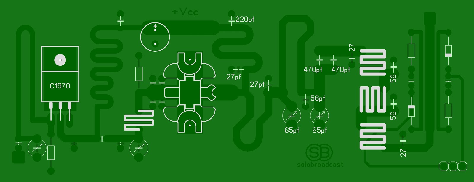 Desain PCB Gratis: PA FM 28 Watt 2SC1970 - 2SC1946