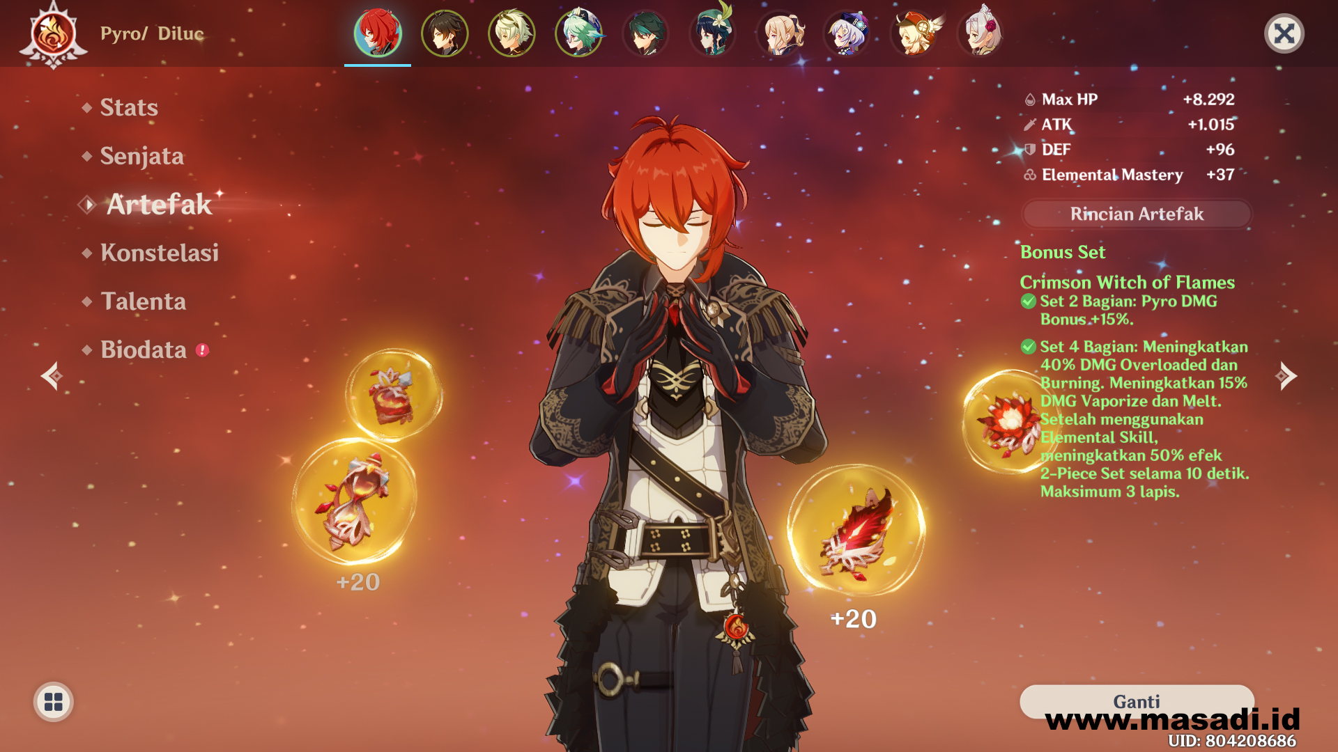 Recomendasi Build Artefak dan Senjata Diluc Main DPS Genshin Impact ...