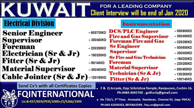 KUWAIT JOBS : REQUIRED FOR A LEADING COMPANY IN KUWAIT
