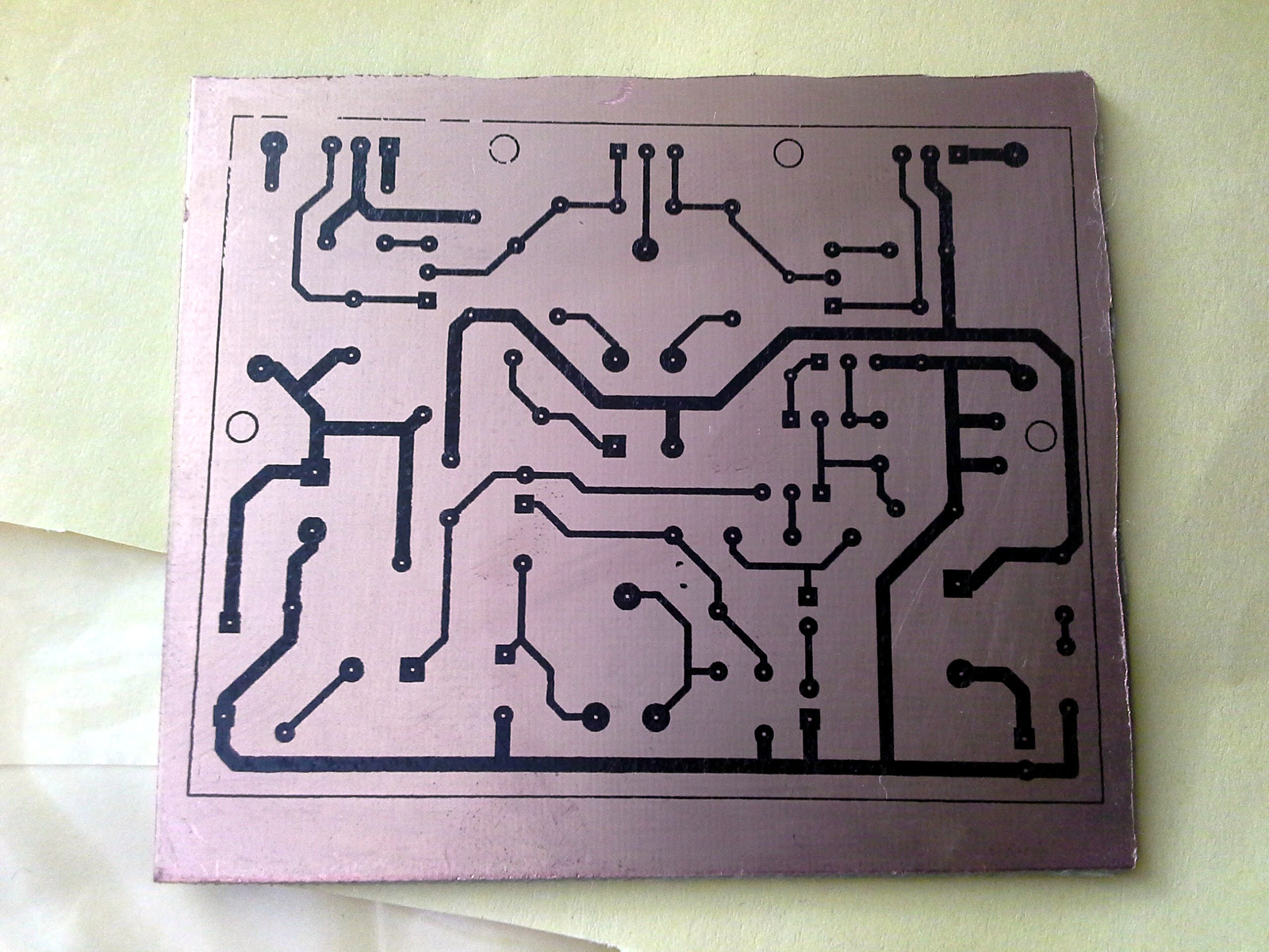 Homemade PCB with toner transfer method · One Transistor