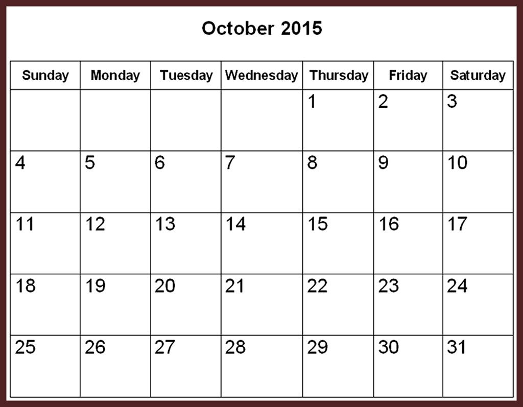 October 2015 Calendar Template Printable ~ Certificate Letter