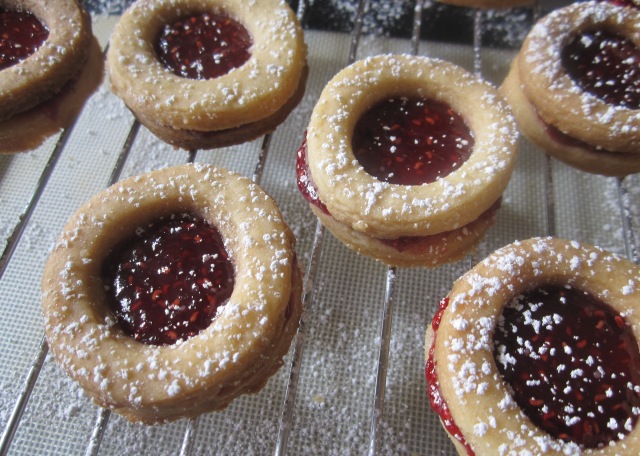 taste area: Shortbread cookies with raspberry jam filling.