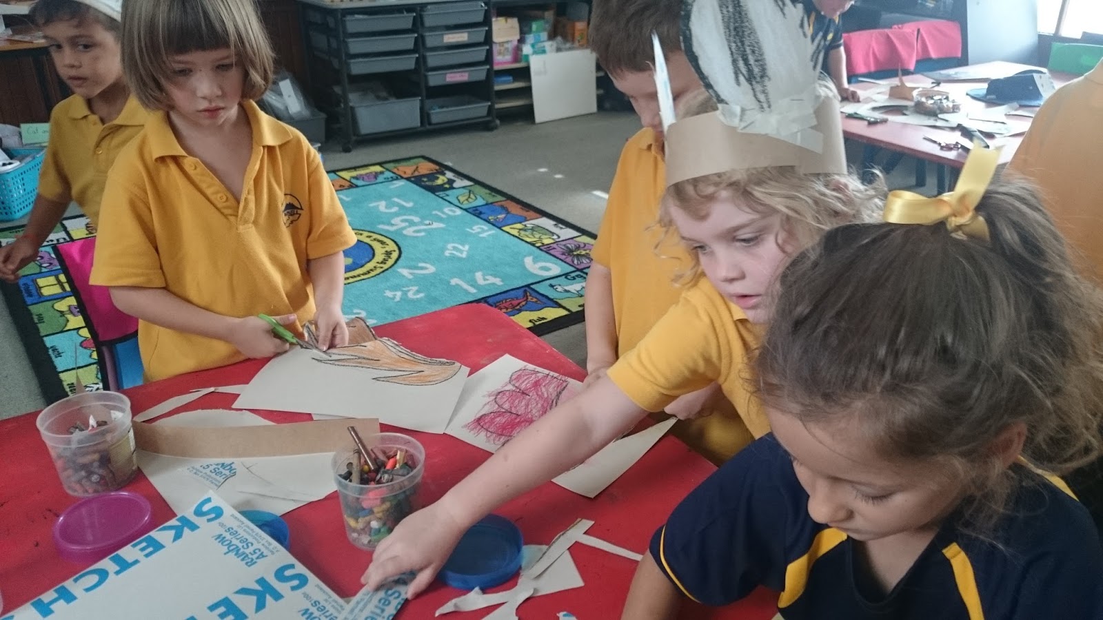 Room 8: Making our animal costumes for assembly.