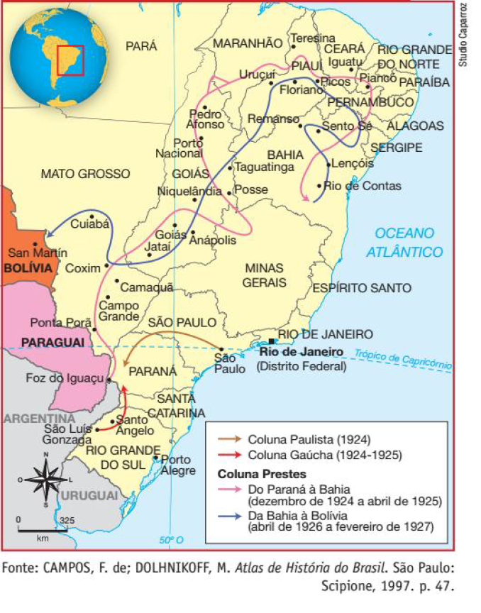 Veredas do Tempo: Mapa: A marcha da Coluna Prestes (1924-1927)