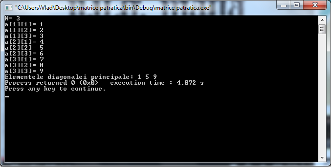 DoneProjects: Afisare elemente din diagonala principala.