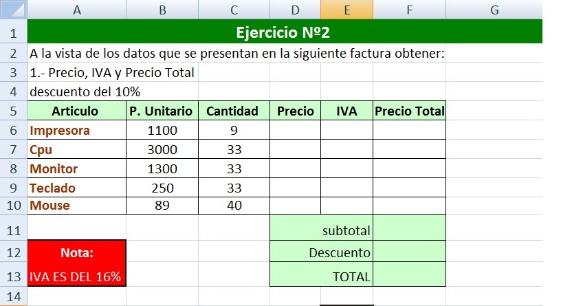 Informática Prepa 11 UAPUAZ: EJERCICIO 2 EXCEL