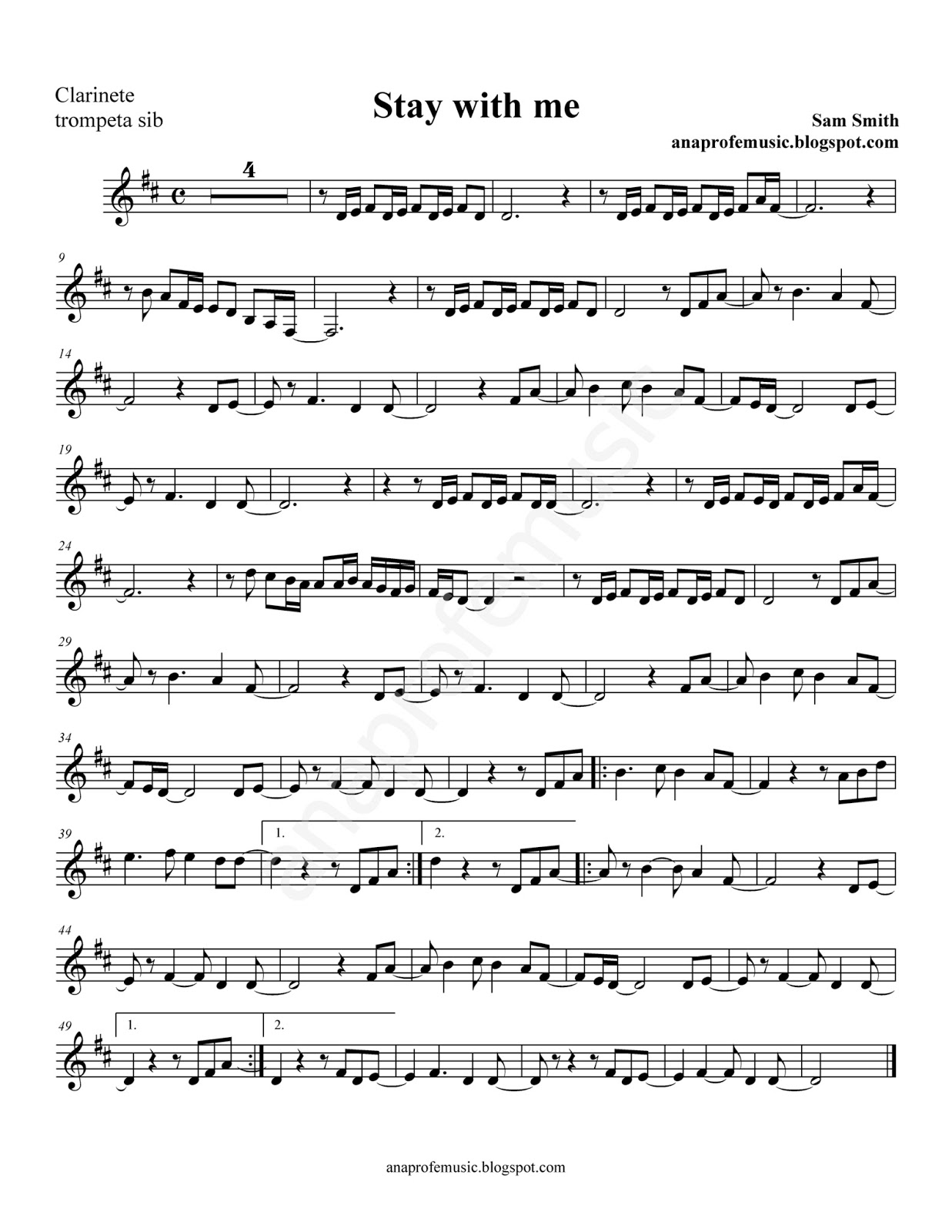 AnaProfeMusic: Partitura Stay with me, de Sam Smith - Sheet music