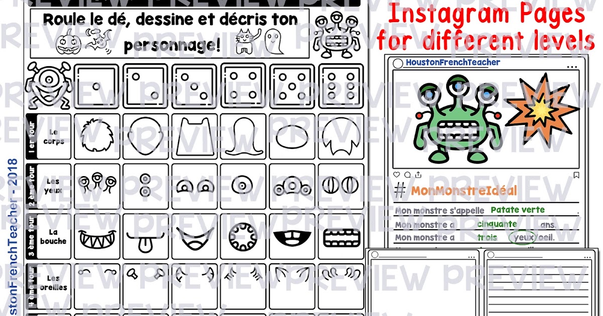 Dessine un monstre Instagram 3 versions - French Body Parts French ...