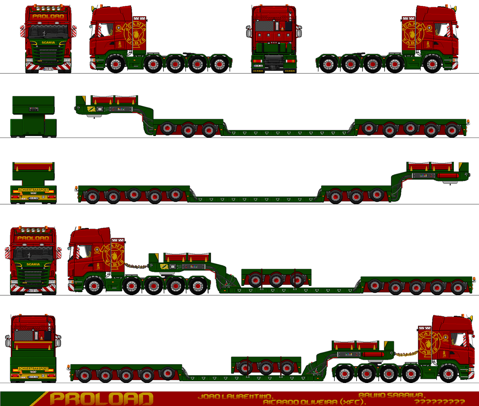 ProLoad GmbH & LDA: 2- Scania R620 Topline 10x4 + 3+5 Gooseneck