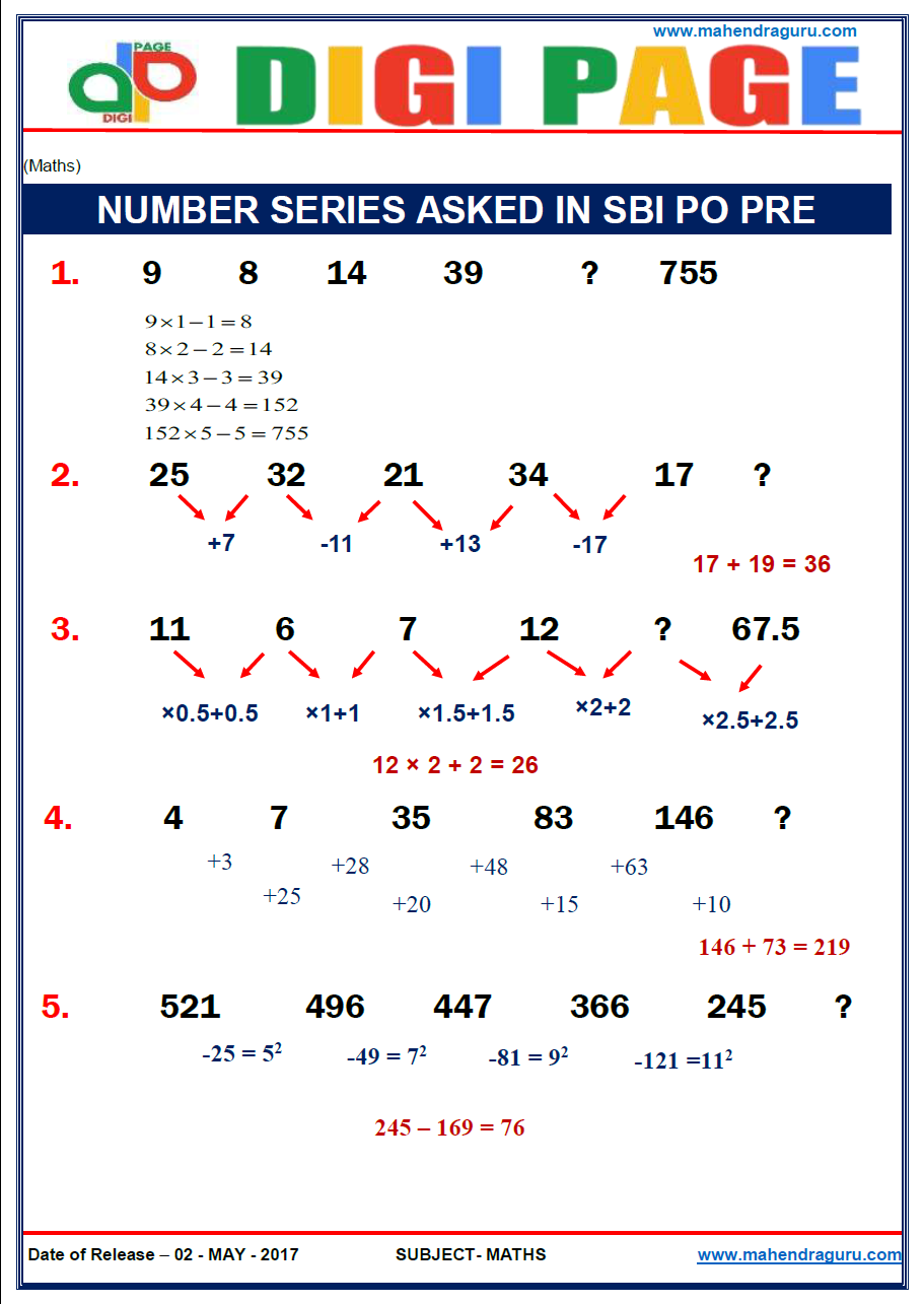 DP | NUMBER SERIES | 02 - MAY - 17 | IMPORTANT FOR SBI PO