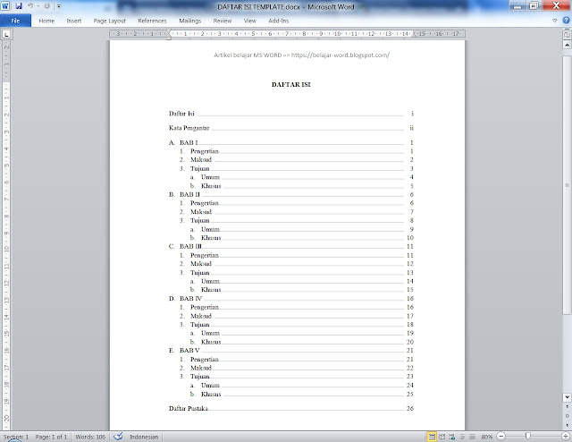Download Gratis Template Daftar Isi Microsoft Word - Belajar Microsoft Word