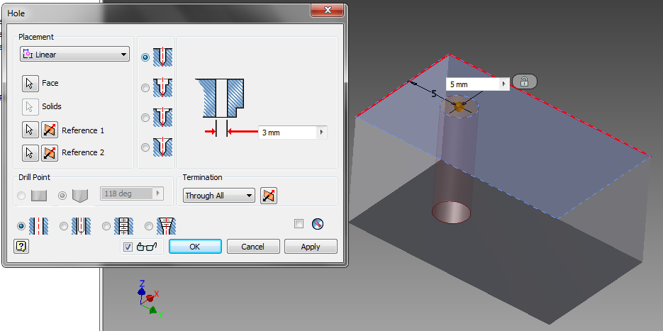 inventor: Hole, Fillet, Chamfer , Rectanguler, Circular dan Mirror