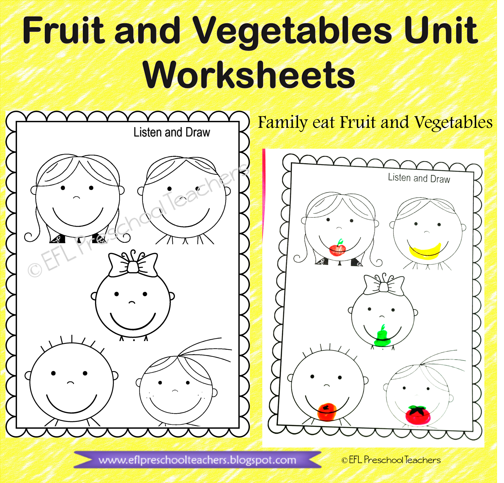 ESL/EFL Preschool Teachers: Fruit and Vegetables Theme Worksheets for ...