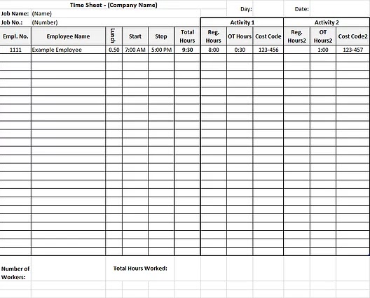 Contractor Timesheet Template Excel - Invoice Template