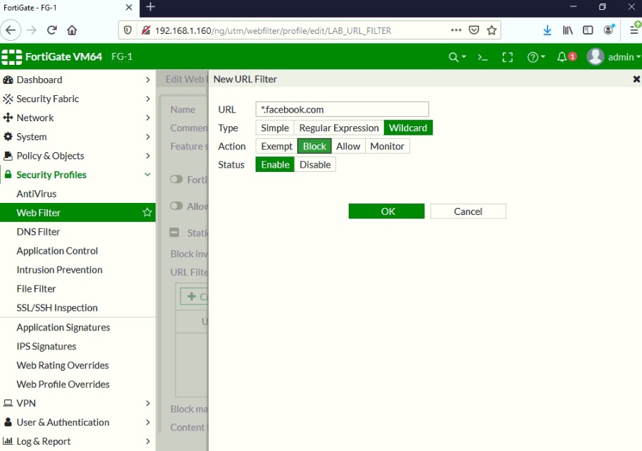 My Cybersecurity Journal: FortiGate Web Filtering (Static URL)