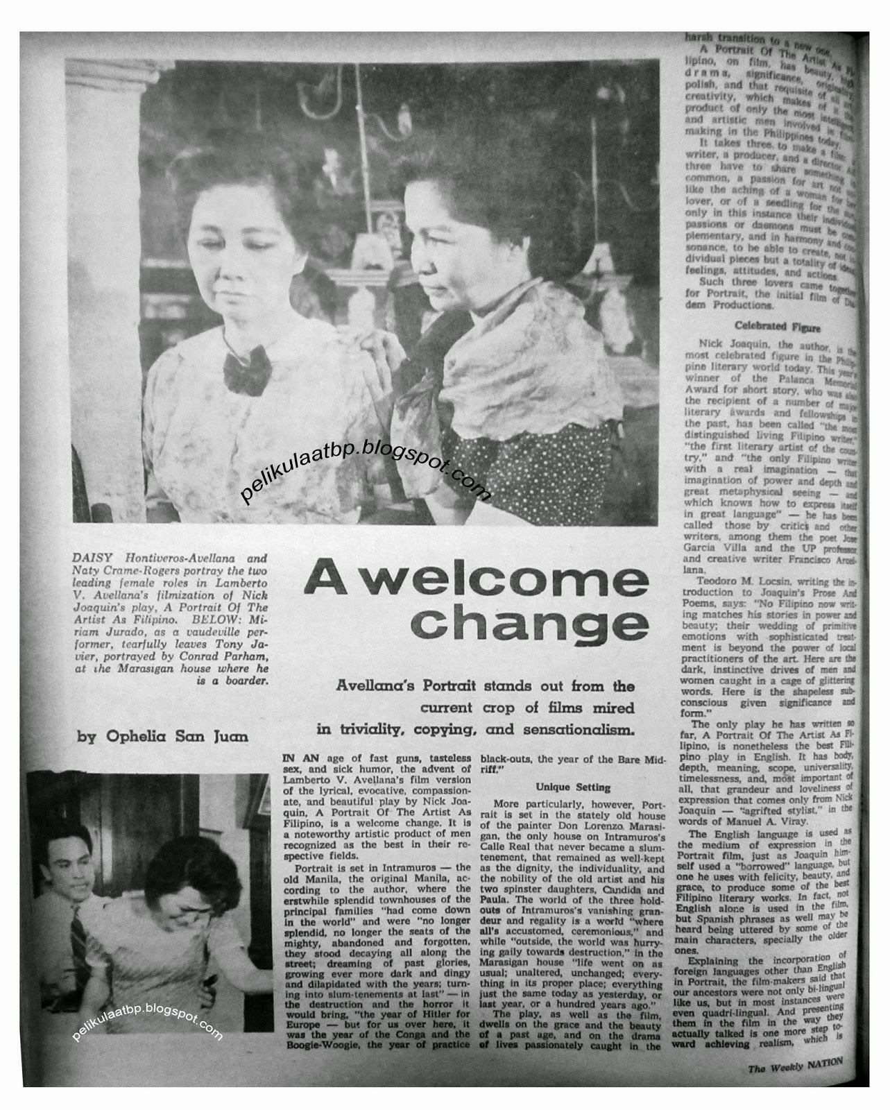 PELIKULA, ATBP.: A WELCOME CHANGE (The Weekly Nation, September 10, 1965)