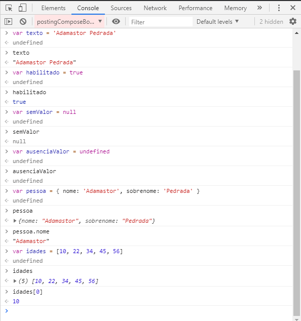 JS - Variáveis e tipos de dados