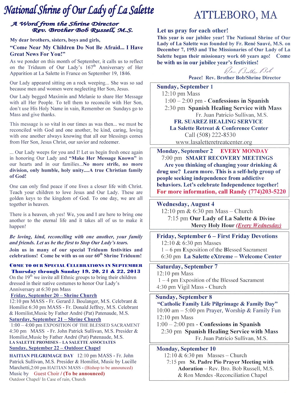 Our Lady of La Salette Welcomes You to Her Shrine! Come...Be Blessed ...