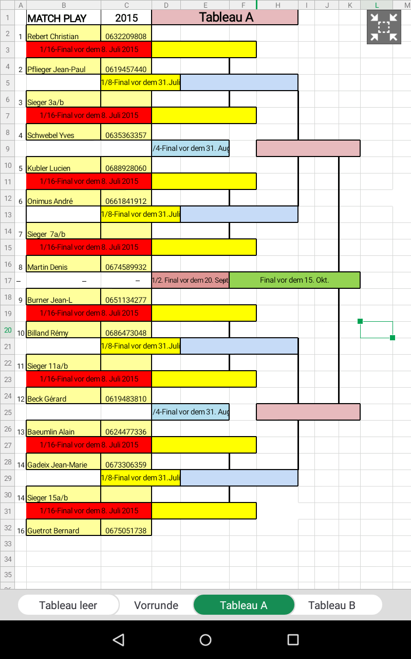 seniors des bouleaux: Tableaux Match Play