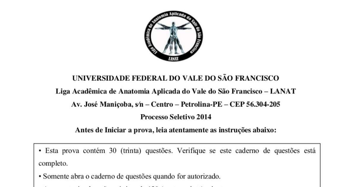 Prova do processo seletivo de 2014