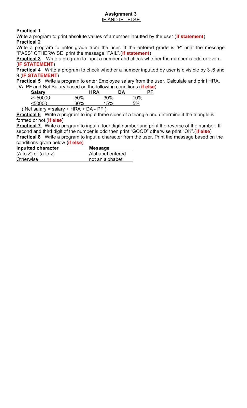 PYTHON Class 11 : Python Assignment 1 to 8 PYTHON Class 11 : Python Assignment 1 to 8