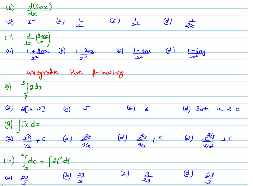 differentiation and integration test paper - Studypur