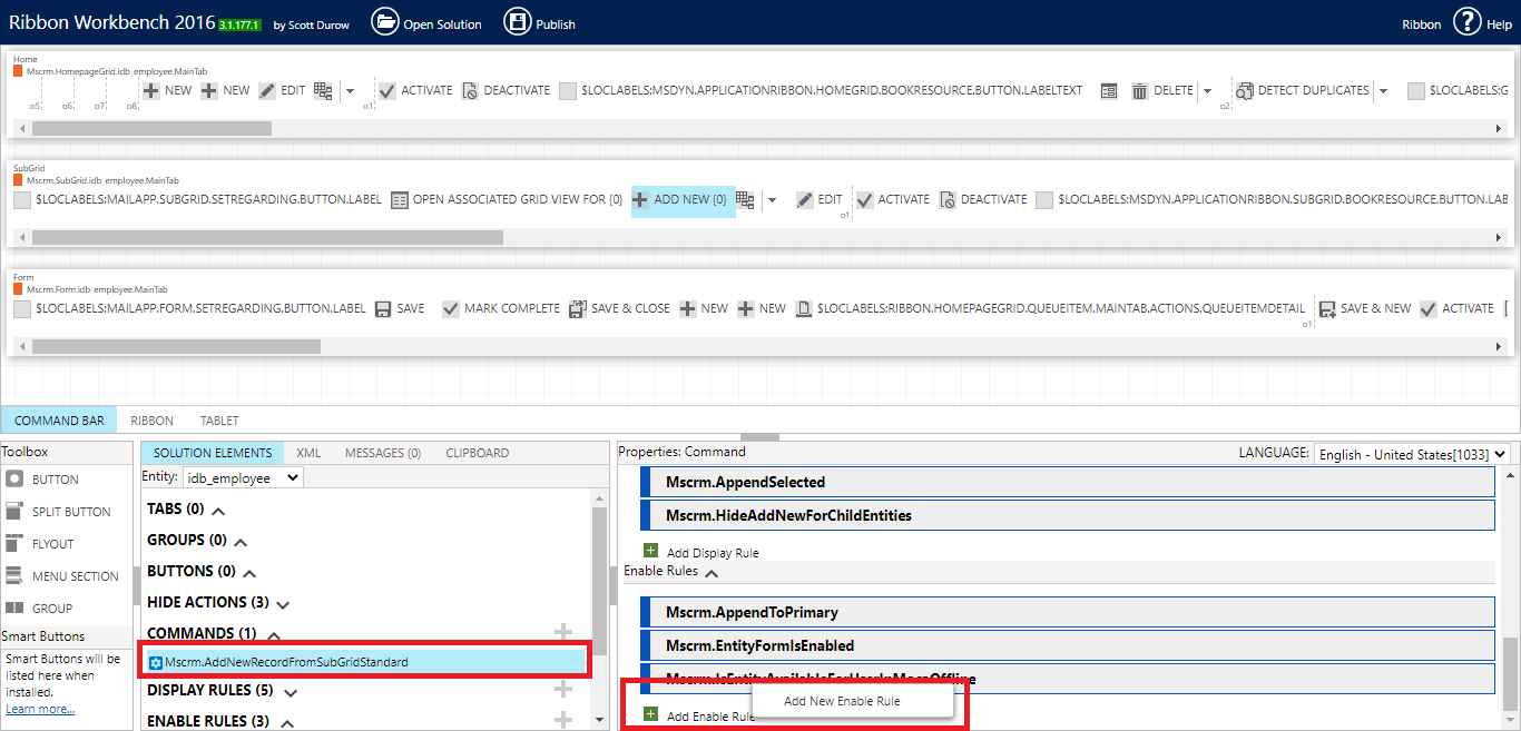 Hiding Sub Grid buttons using Ribbon Workbench and JavaScript in Dynamics 365.