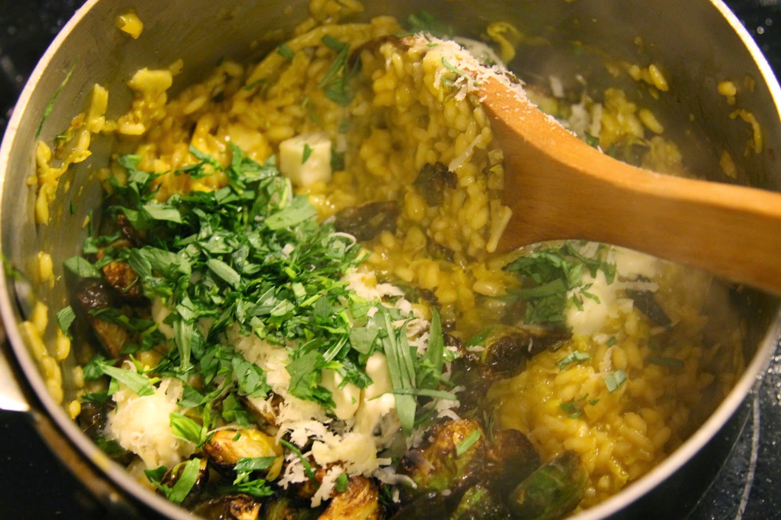 epicurean evolution: Brussels Sprout Risotto from "Plenty More"