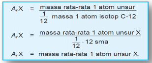 Massa atom relatif dapat ditentukan dengan persamaan: