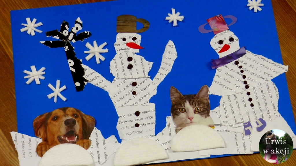 Zimowe prace plastyczne z makulatury - Urwis w akcji