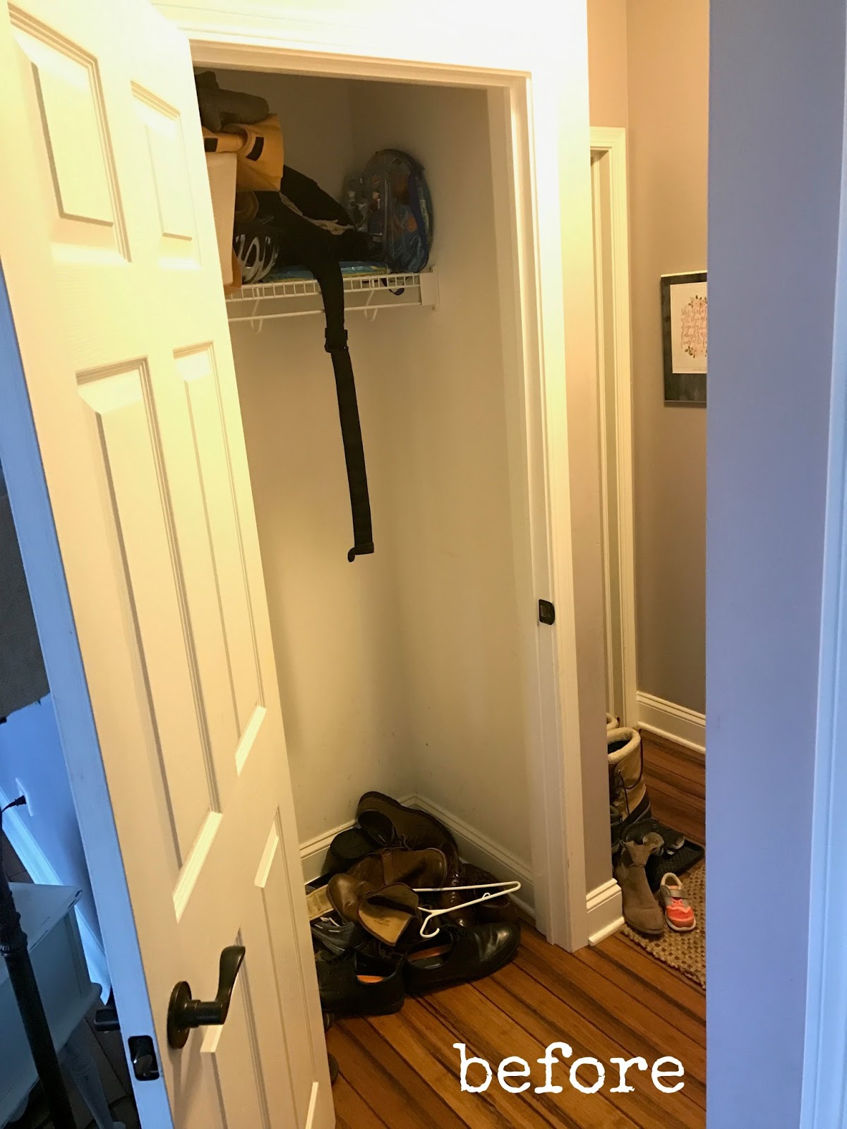 Pretty Distressed: Hall Closet Turned Mini Mudroom Makeover Pretty Distressed: Hall Closet Turned Mini Mudroom Makeover