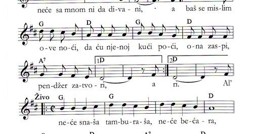 NOTE | DOMACE I STRANE: NEĆE SNAŠA TAMBURAŠA NOTE AKORDI TEKST