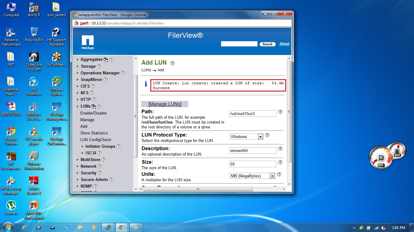 Remote Infrastructure Management: NetApp : LUN Setup using Filerview