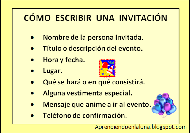 APRENDIENDO EN LA LUNA: CÓMO ESCRIBIR UNA INVITACIÓN