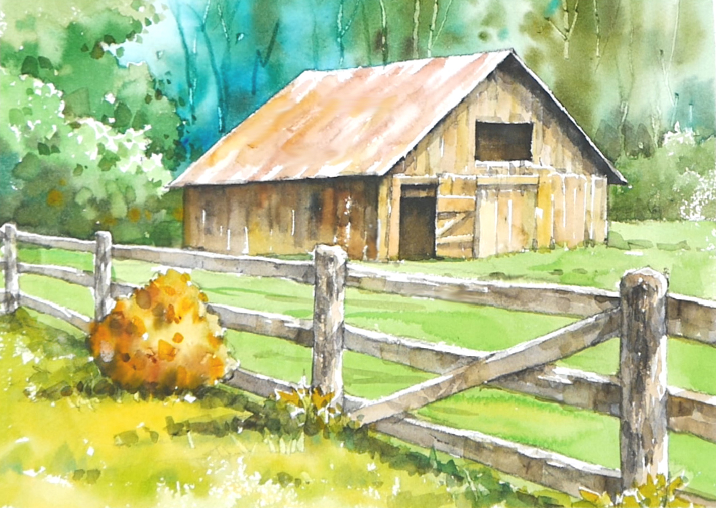 NAMIL ART: Basic Landscape Watercolor - Farm Scenery (sketch & color ...