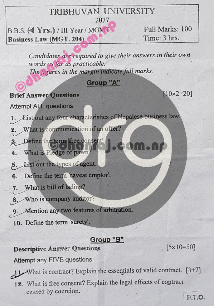 Business Law Mgt 204 Question Paper 2077 2021 BBS Third Year business-law-mgt-204-question-paper-2077-2021-bbs-third-year