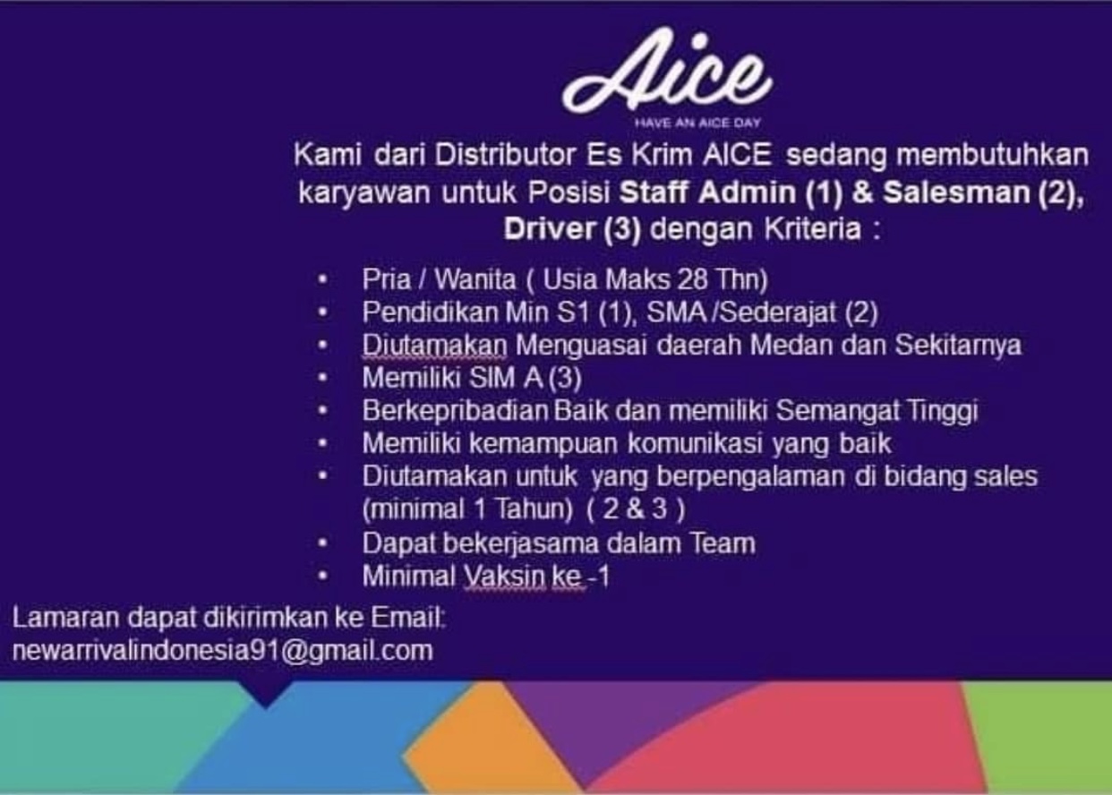 Lowongan Kerja SMA D3 S1 Di PT Aice Ice Cream Medan November 2021 lowongan-kerja-sma-d3-s1-di-pt-aice-ice-cream-medan-november-2021