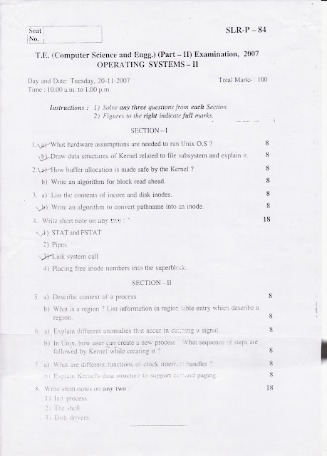 Solapur University 2007 Question Paper of Operating System II TE (CSE ...